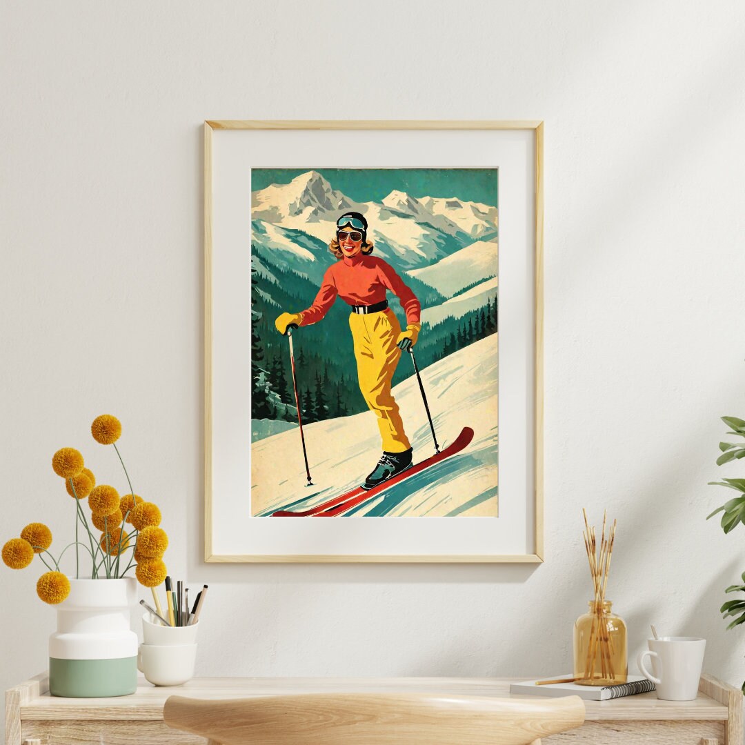 Vintage Ski Poster Printable Classic Winter Sports Retro Wall Art ...