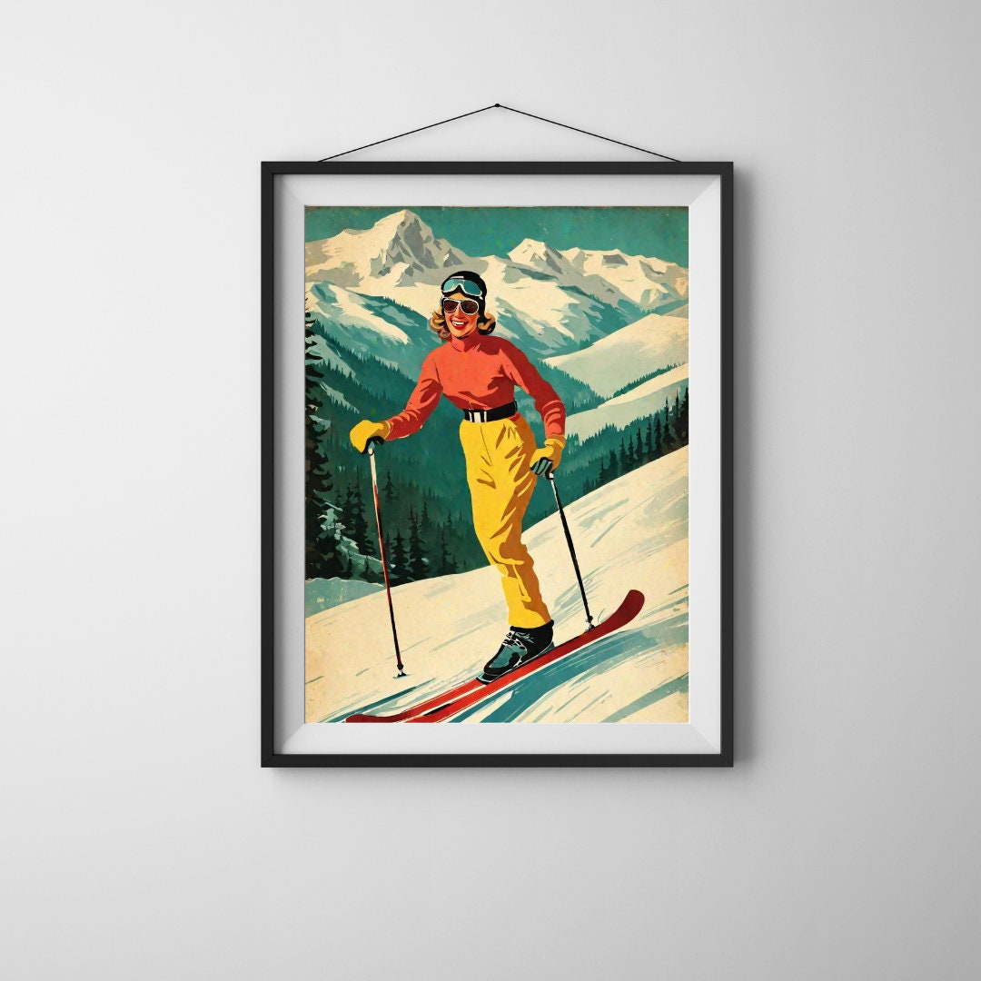 Vintage Ski Poster Printable Classic Winter Sports Retro Wall Art ...