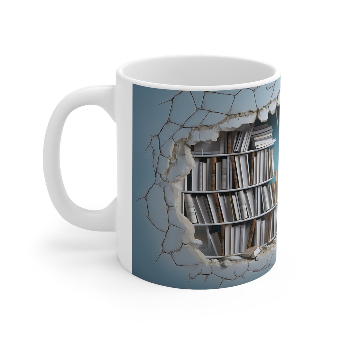 3D Bookshelf Mug, Library Shelf Mug, Library Bookshelf Mug, Book Lovers ...