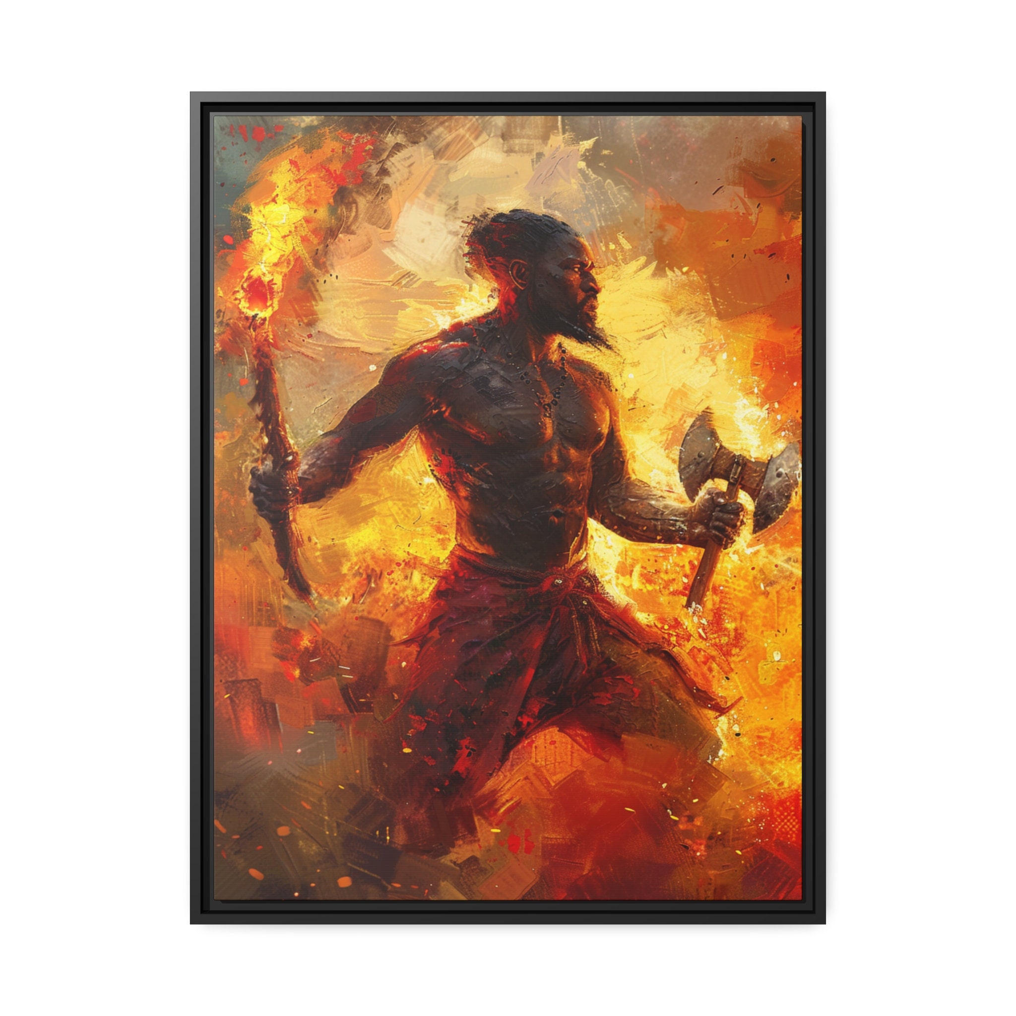 Chango's Blaze: Vibrant Wall Art With Black Pine Frame, Yoruba Orisha ...