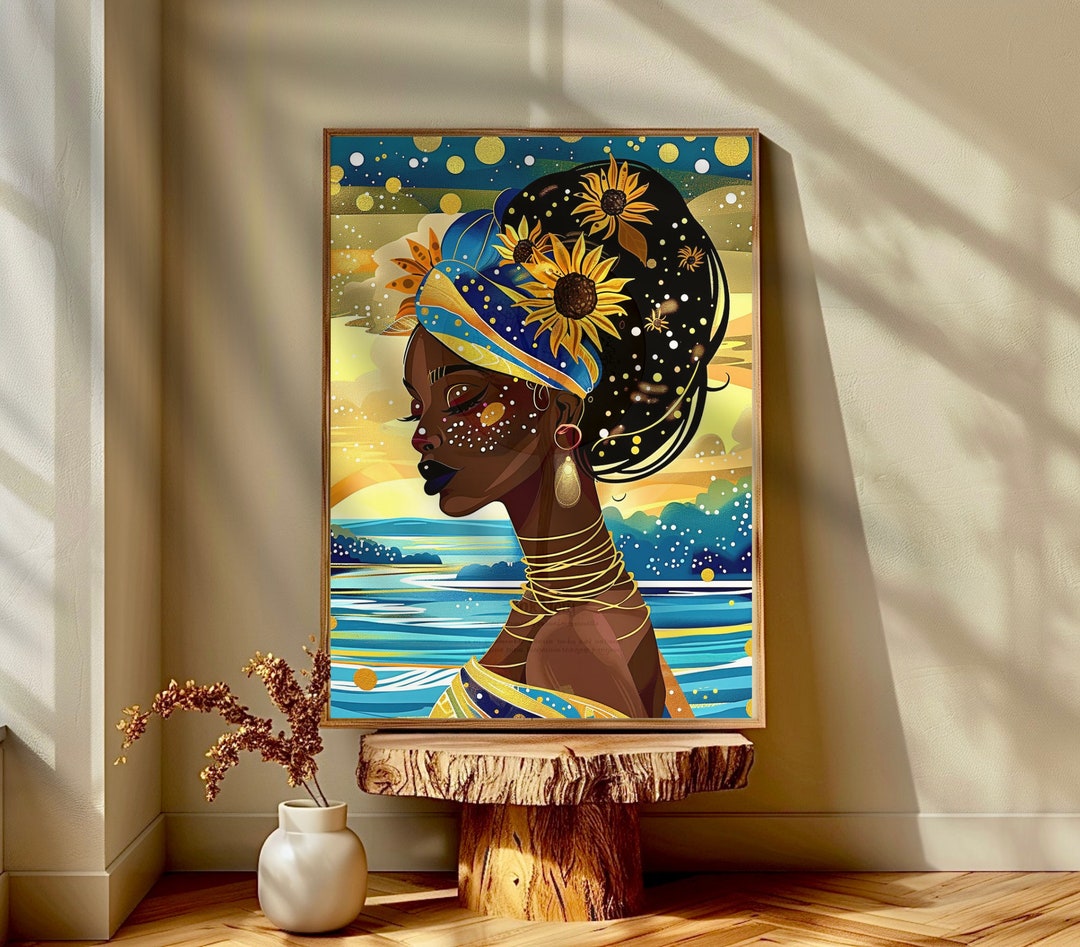 Oshun Goddess Wall Art, Set of 4 Vibrant Orisha African Artwork, Flower ...