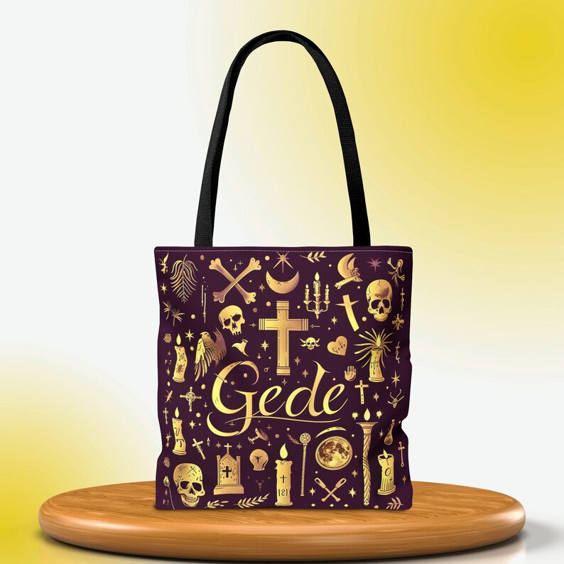 Gede Nation Tote Bag: Embrace Vodou Spirits With Maroon & Gold Graphics ...