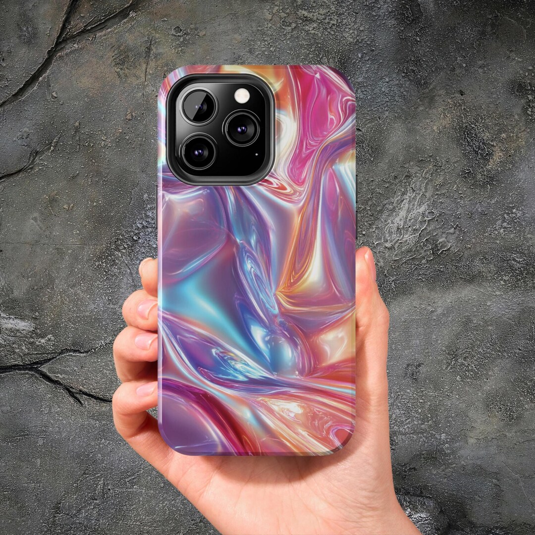 Holographic iPhone Case Ombre Colorful Metallic Aesthetic Cellphone ...