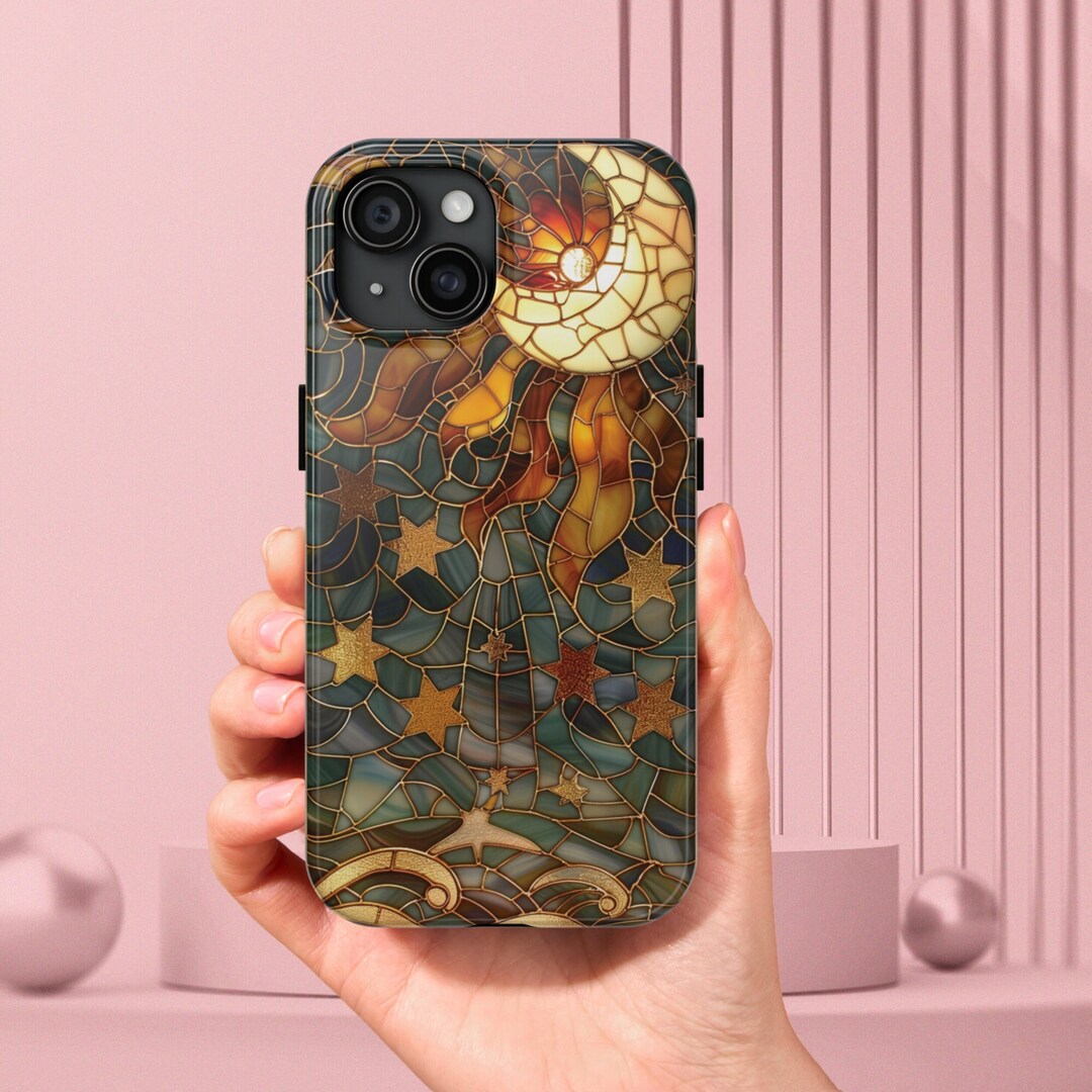 Mosaic iPhone Case Stained Glass Cellphone Cover Waves Sun Moon Tough ...