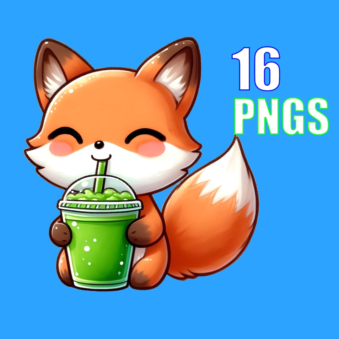 Kawaii Fox Drinking Smoothie Clipart 16 Images Pack - Etsy