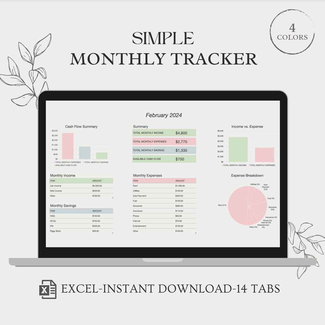Excel Monthly Personal Finance Tracker Planner Clean Simple Easy - Etsy