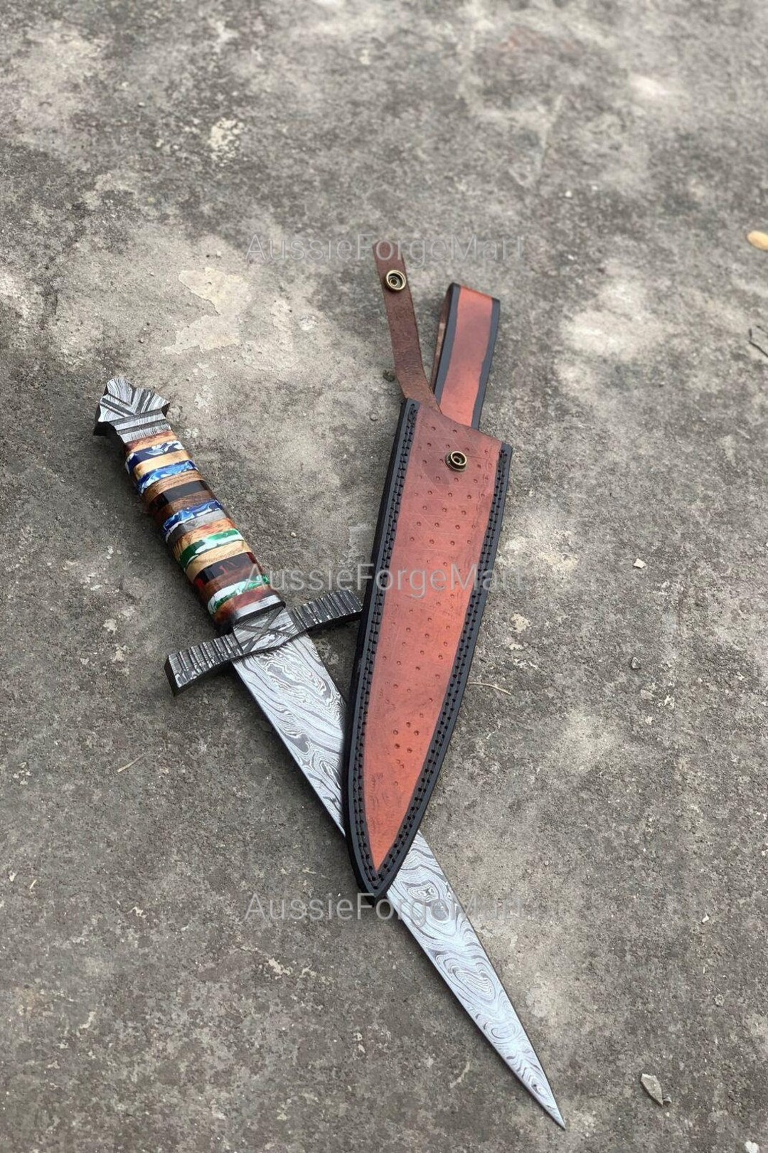 Arkansas Toothpick Custom Handmade Damascus Steel With Rezin Double ...