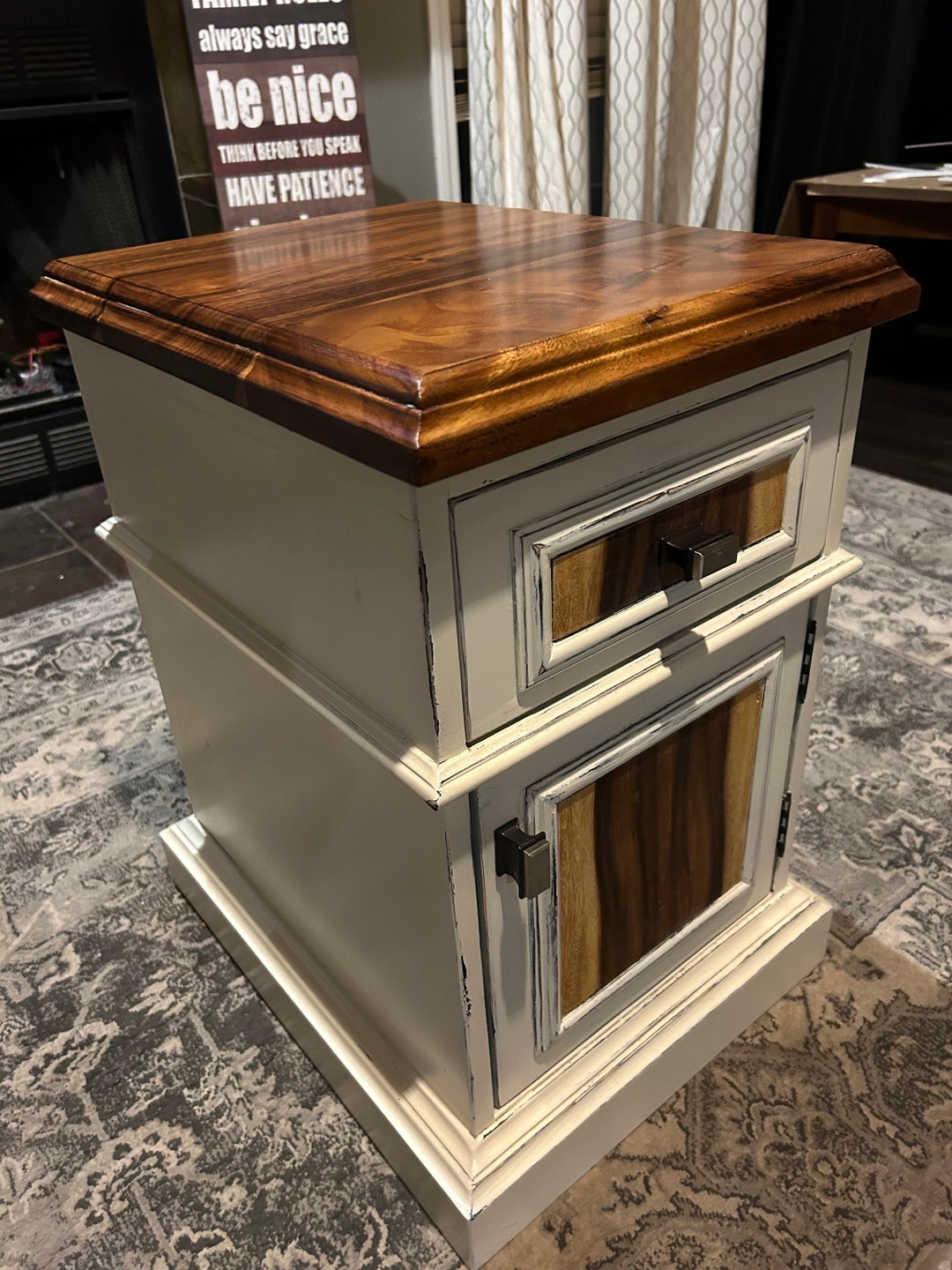 Solid Wood End Table Traditional Rustic Distressed Finish Handcrafted ...