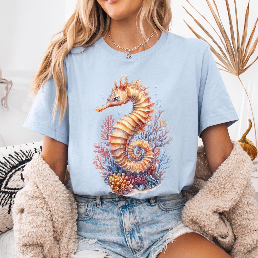 Sea Horse and Coral Reef Tee Shirt, Summer Sea Life Shirt - Etsy