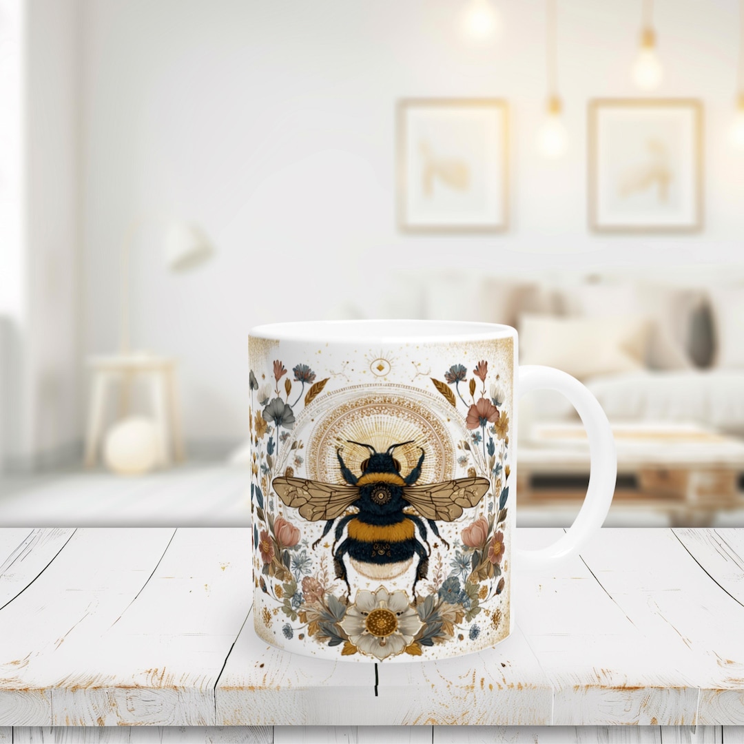 Artistic Botanical Bee Ceramic Mug, Aesthetic Whimsical Bee Coffee Mug ...