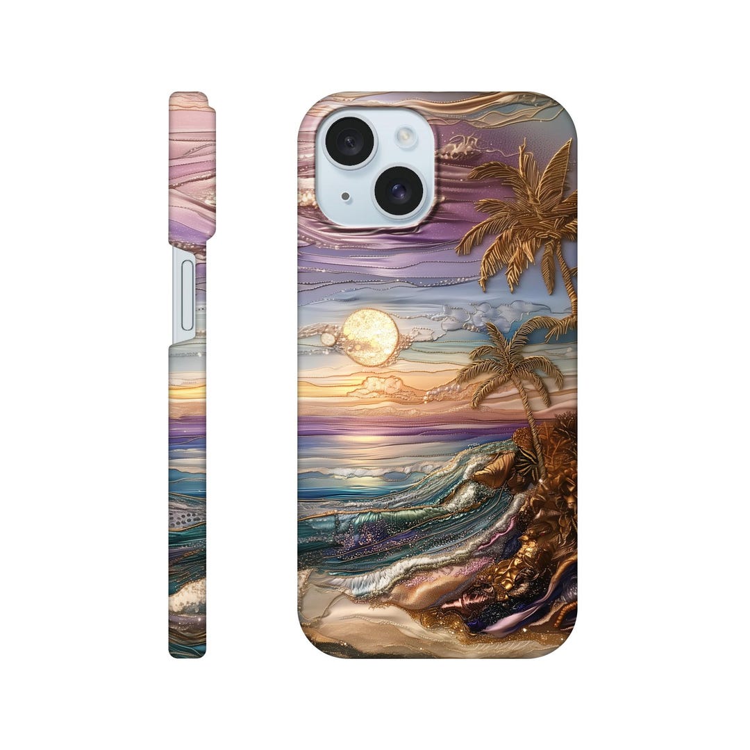 Artistic Iridescent Beach and Sea Phone Case for iPhone 16 15 14 13 12 ...
