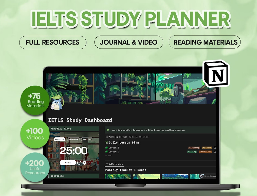 IELTS Study Planner Template Notion Dashboard - Etsy