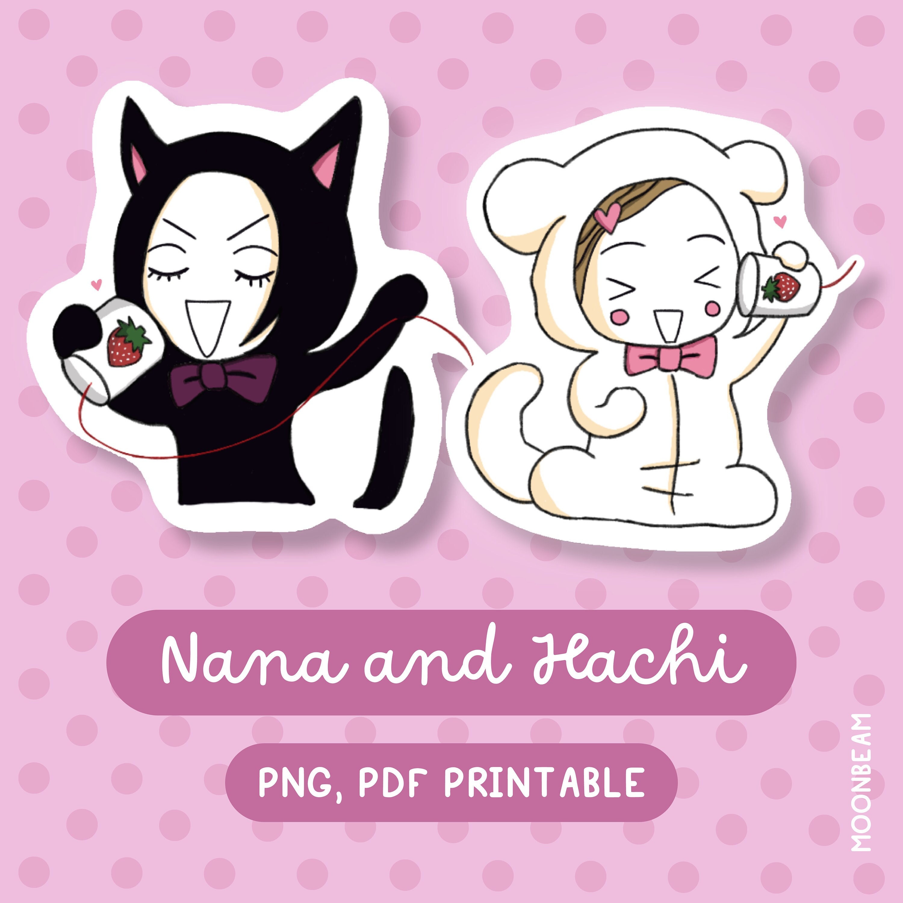 Nana and Hachi Printable Sticker Cute Digital Sticker Pre Cropped ...