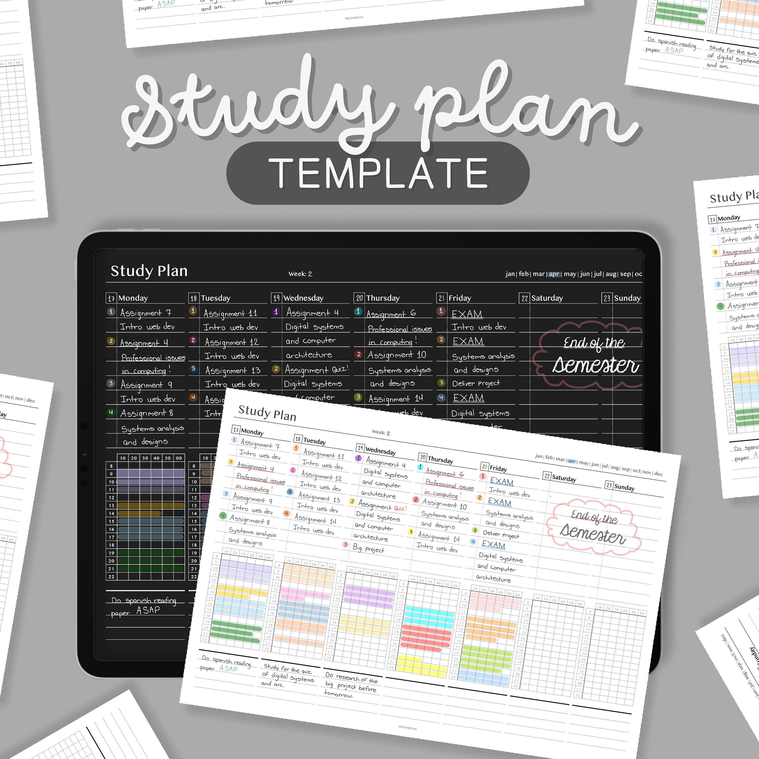 Study Plan Digital & Printable Template for Students Printable Planner ...