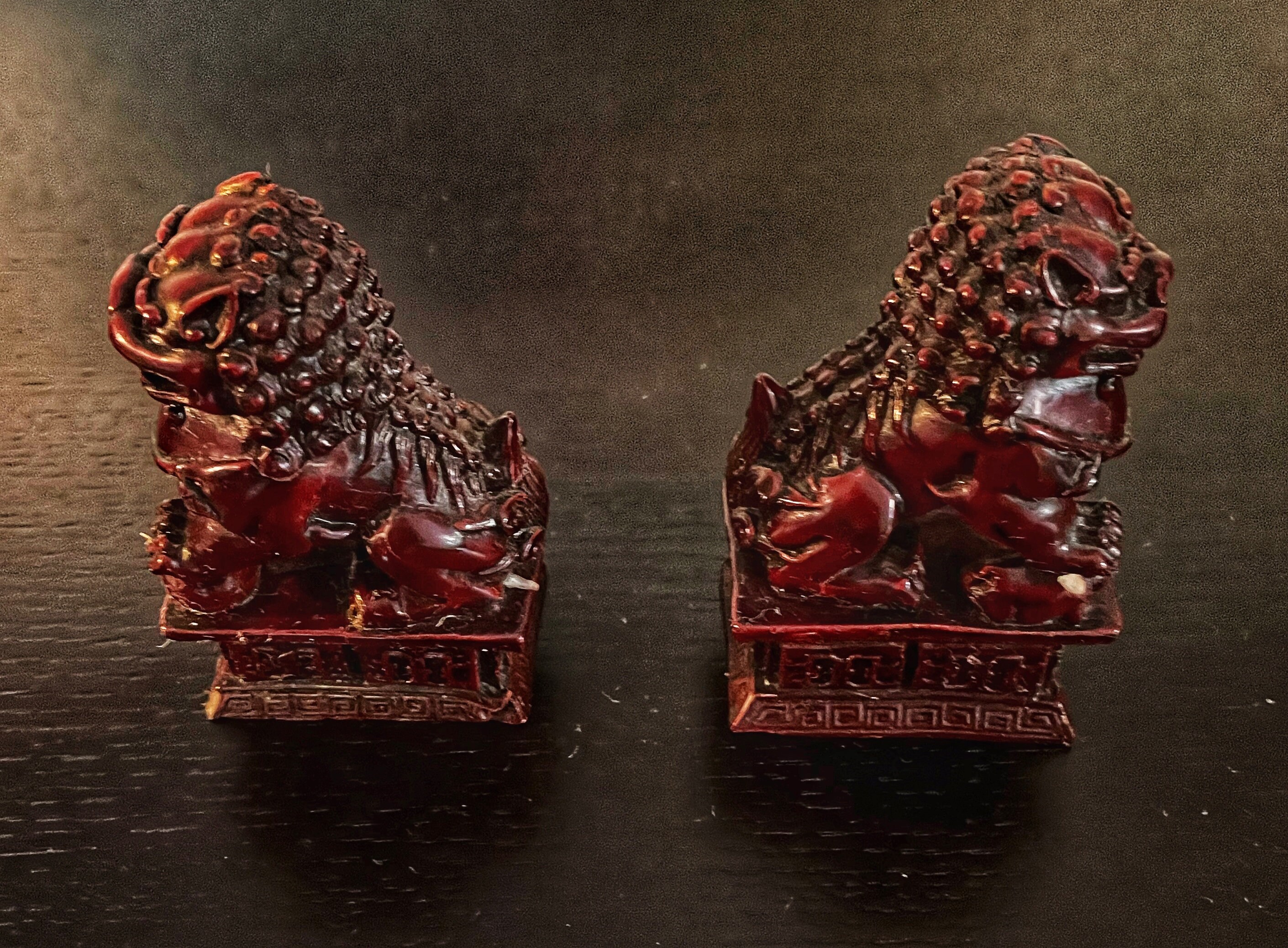 Vintage Chinese Foo Dogs Guardian Lions Crafted of Solid Resin ...