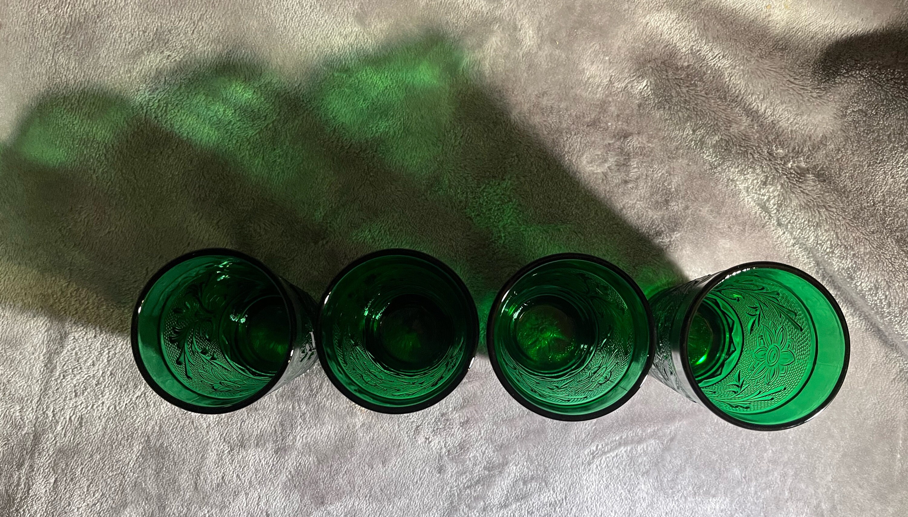 Four Emerald Green Anchor Hocking Sandwich Pattern Juice Glasses Forest ...