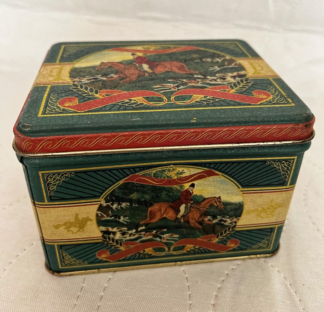 Vintage Metal Box, Show Horse Tin, Fox Hunt Tea Tin, Storage Box ...