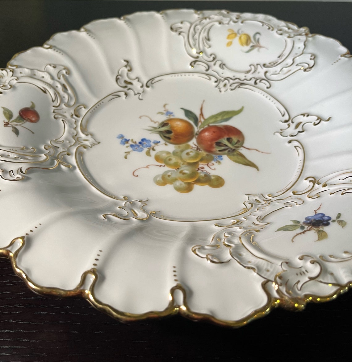 Large Meissen Porcelain Plate With Hand Painted Pomegranates and Fruit ...