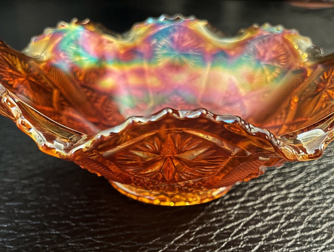 Imperial Carnival Glass Bowl With Hobstar and File Pattern Vintage ...