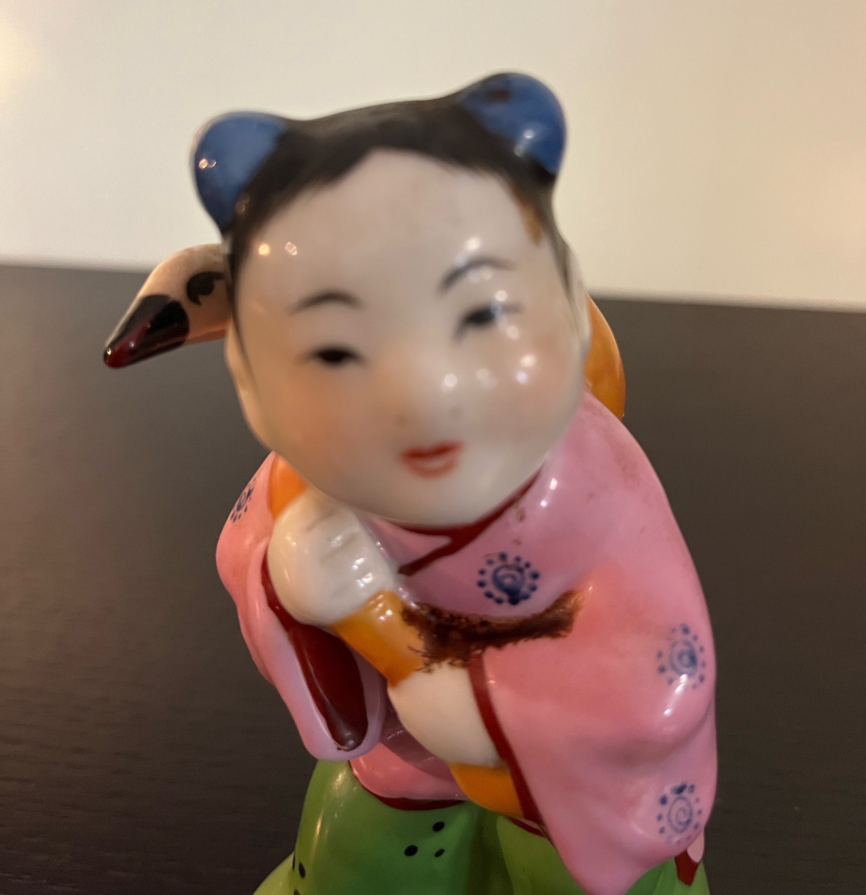 Adorable 1940s Chinese Girl Porcelain Figurine Carrying Good Luck Goose ...