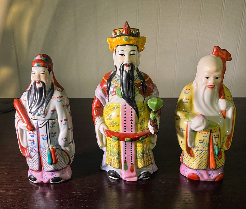 Vintage Chinese Immortal Deities, Fu Lu Shou, Set of 3, Hand Painted ...
