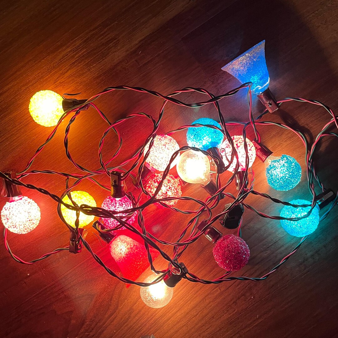 Vintage Snowballs and Bells Sugared Ice String Lights, Mid Century ...