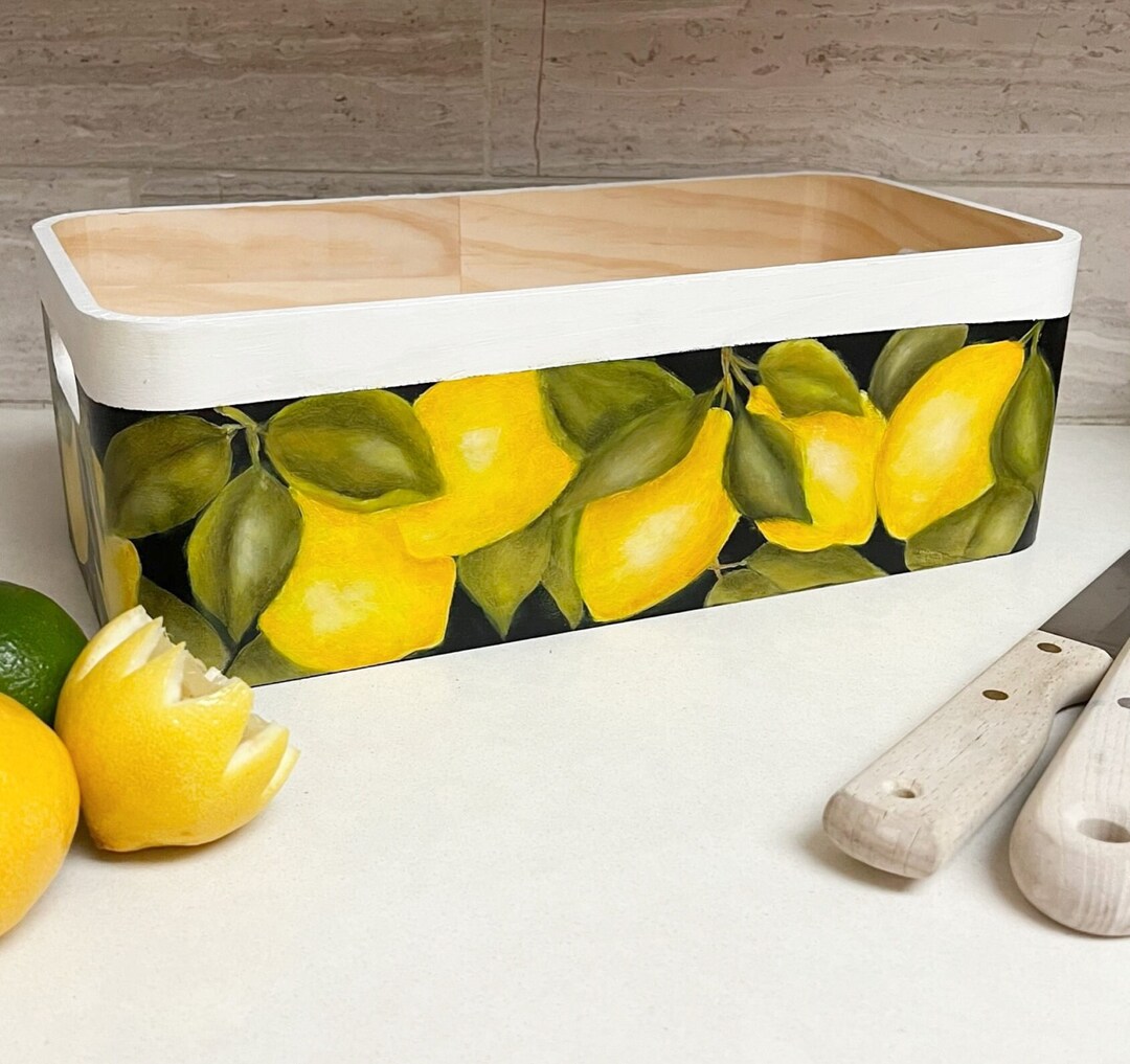 Lemons Decor/ Wooden Storage Box/ Countertop Fruit Stand/ Kitchen ...