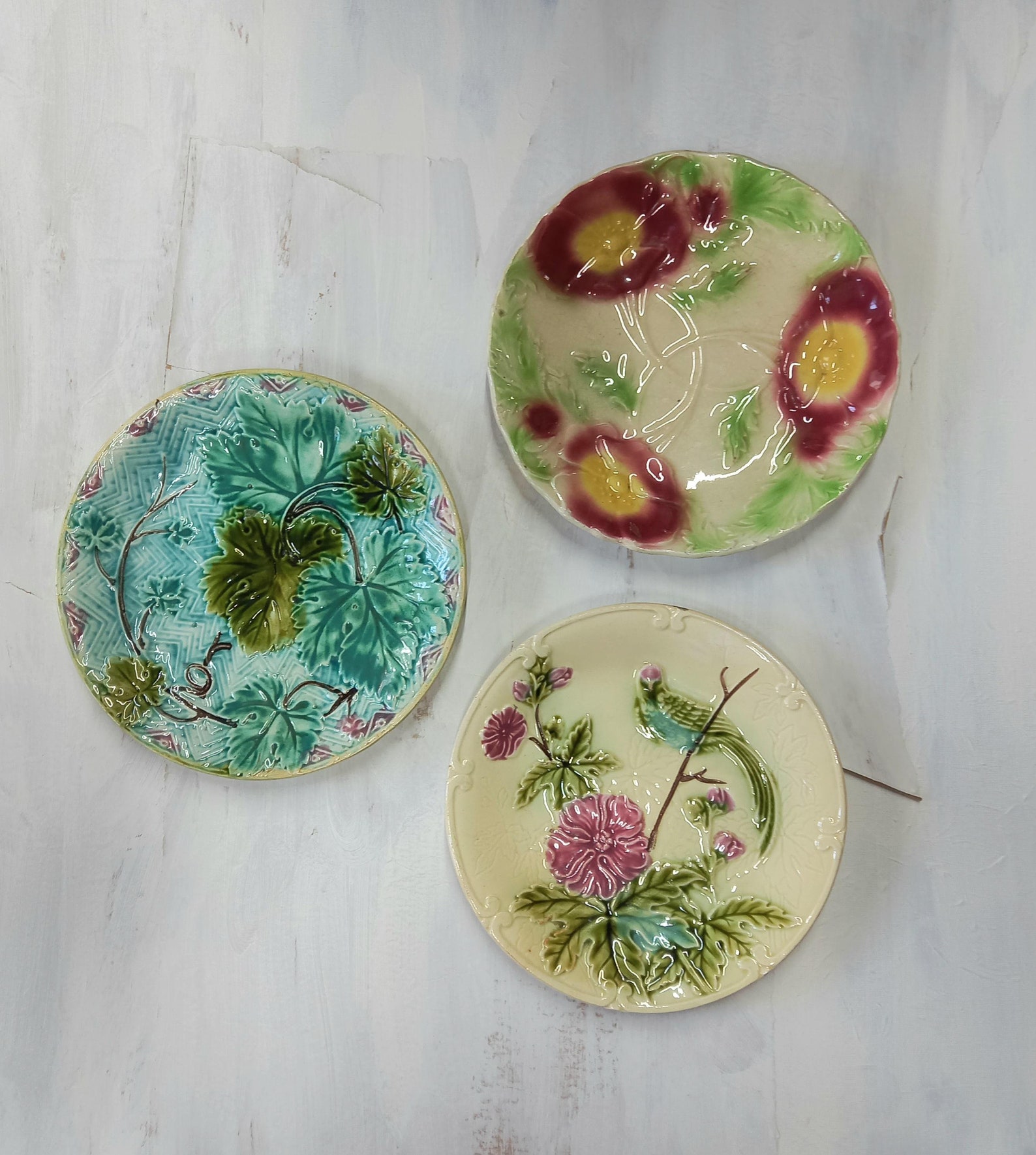 Set of 3 Different Barbotine Plates Salins Faience Majolica French ...