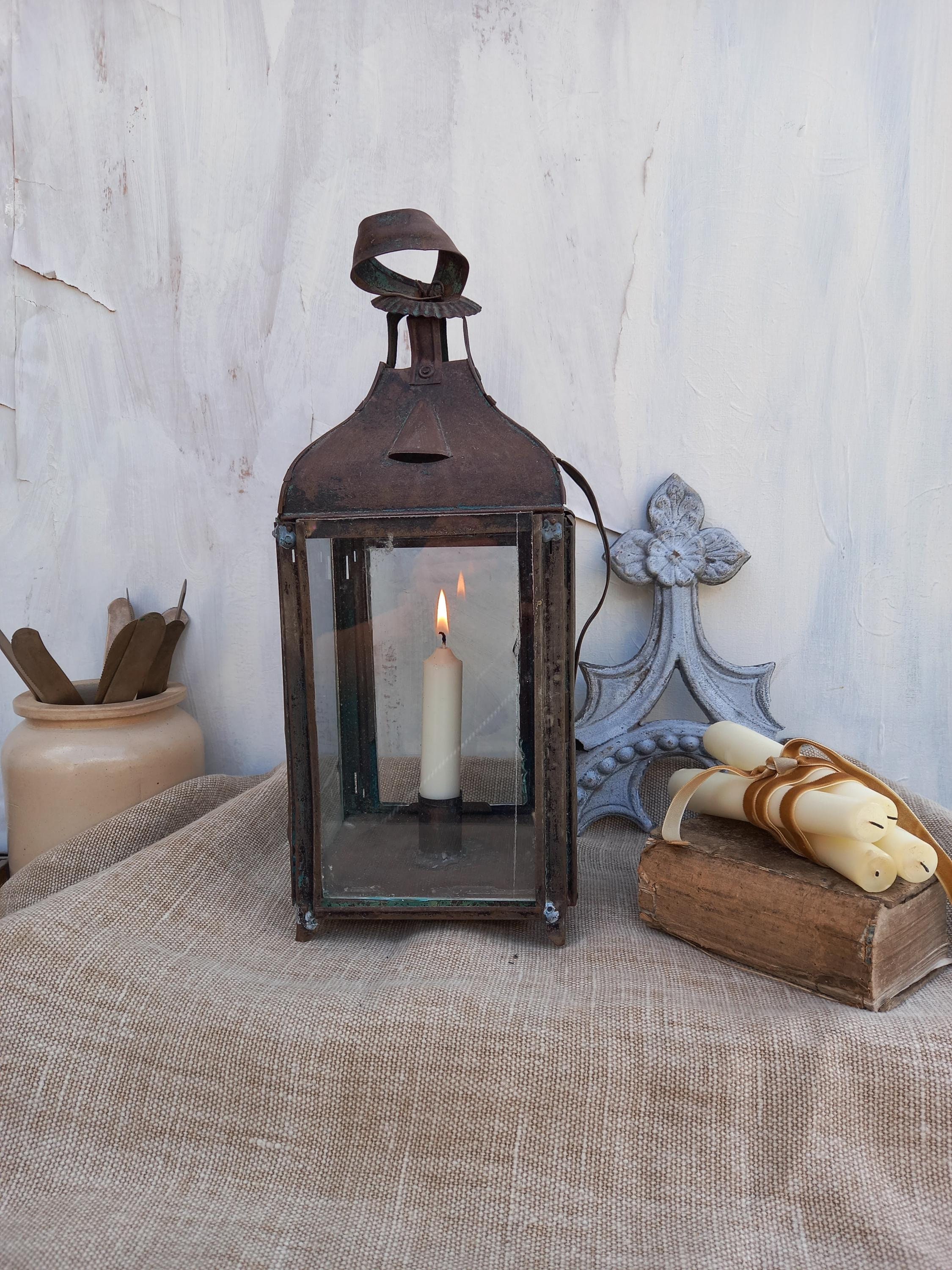 Antique French Lantern, Brocante Style Metal Shabby Lantern Black Iron ...