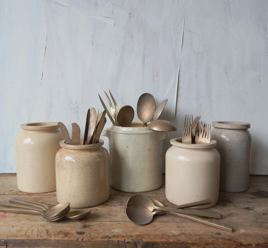 Brocante Stoneware Pots Antique Storage Jars European Farmhouse Country ...