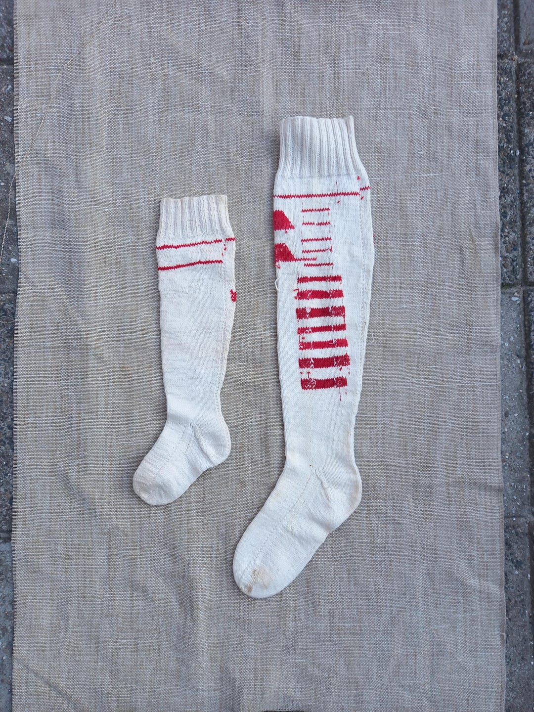 Set of 2 Antique Stockings Dutch Antique White Cotton Knitted Knee ...