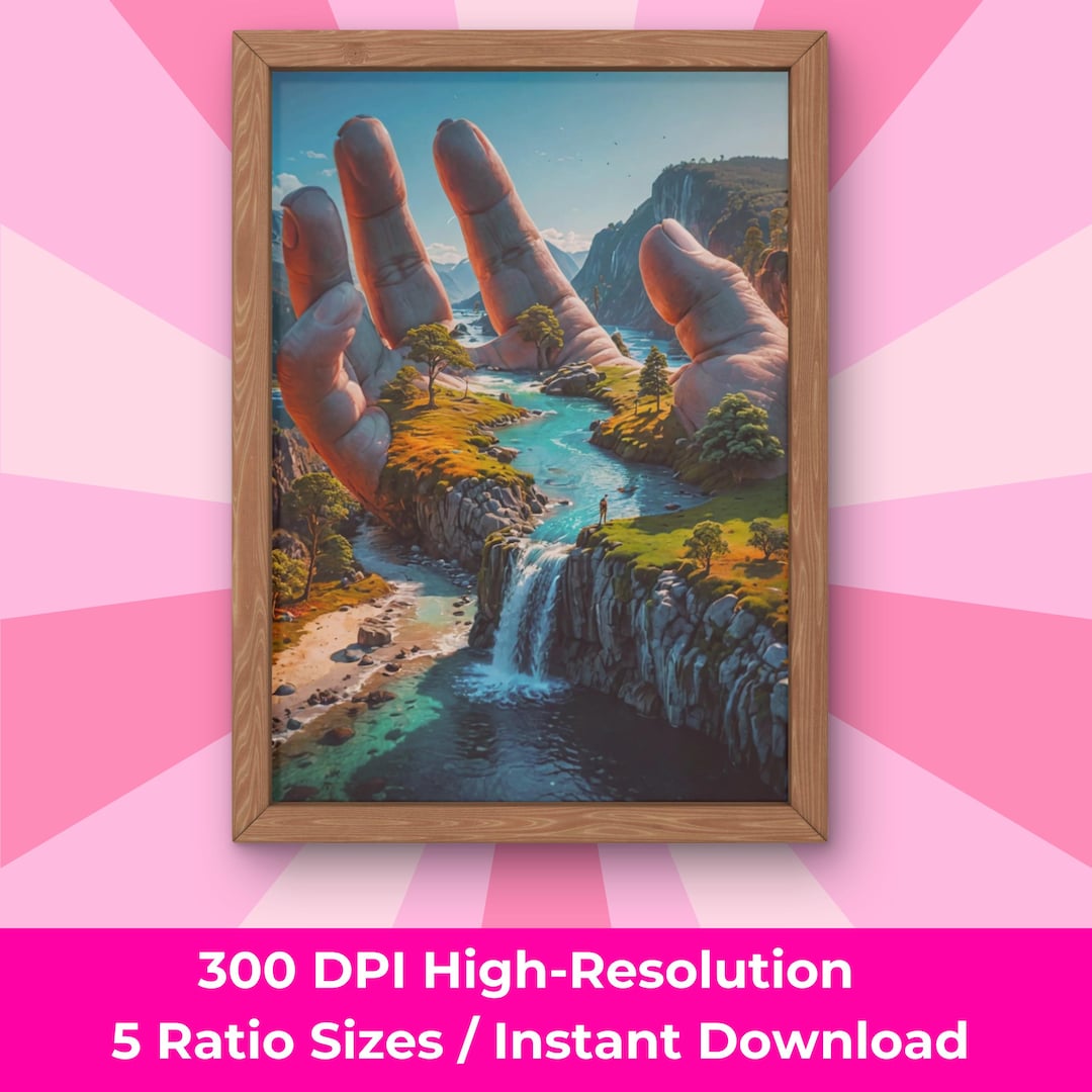 Surreal Giant Hands Landscape Print | Fantasy Nature Wall Art | Toilet ...