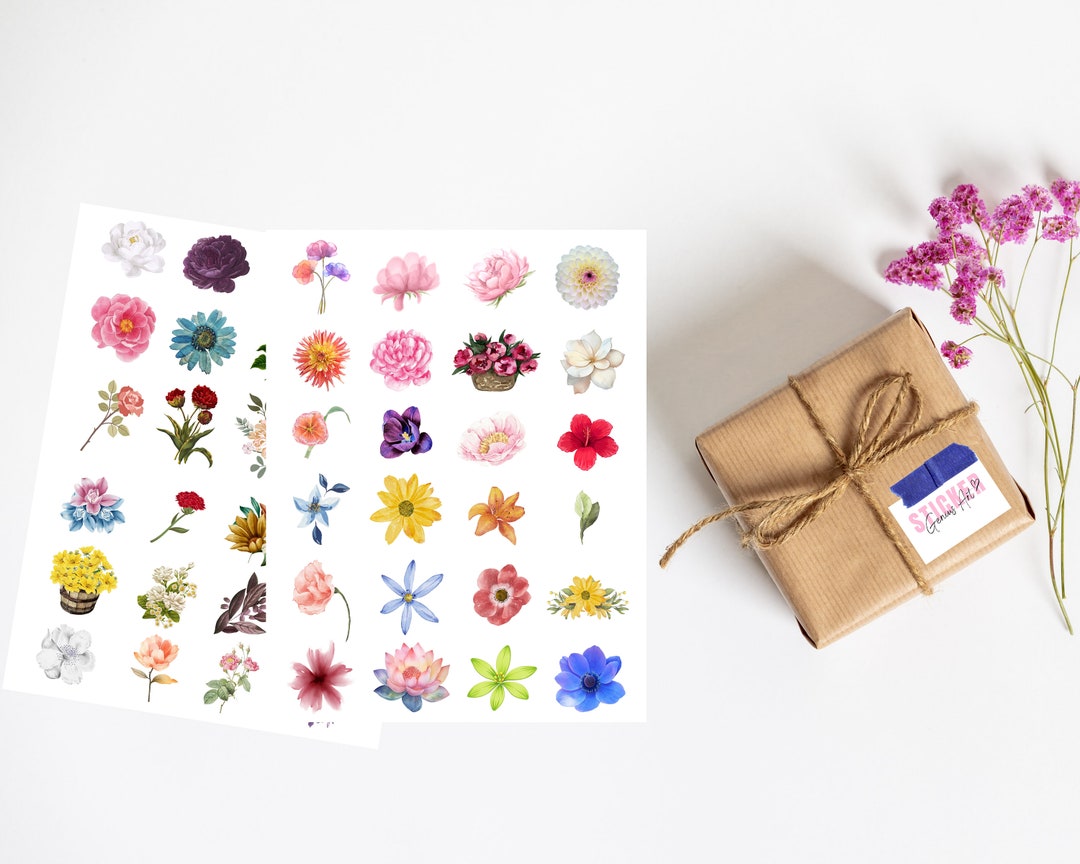 48-piece Printable Flower Stickers Set A4, A5, and US Letter Sizes - Etsy
