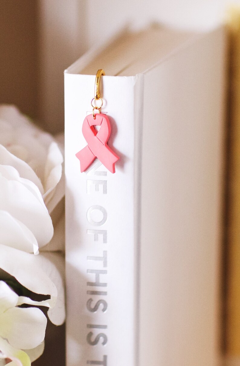 Cancer Ribbon Bookmark: Polymer Clay Charm, Gold Tone - Etsy