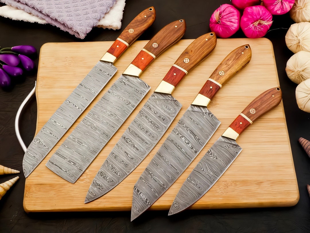 Hand Forged Steel Chef Set of 5 Knives Kitchen Knife Chef, Damascus ...