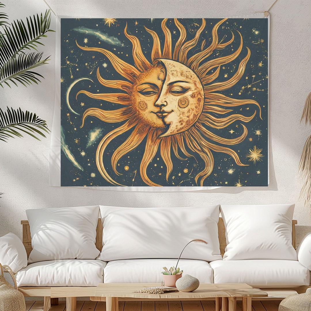 Sun and Moon Dancing Wall Art Tapestry, Indoor Wall Tapestries 60x50 ...