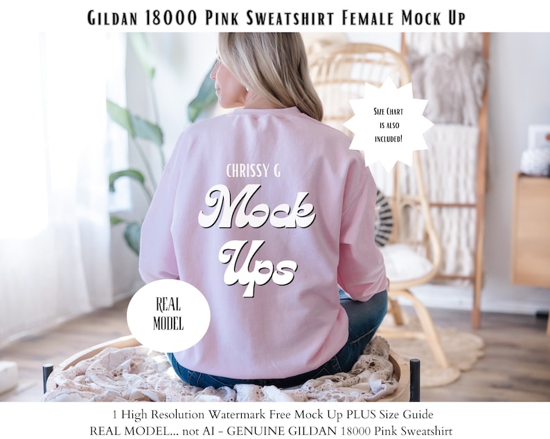Gildan 18000 Mockup | Gildan Pink Mockup | Sweatshirt Model Mockup ...