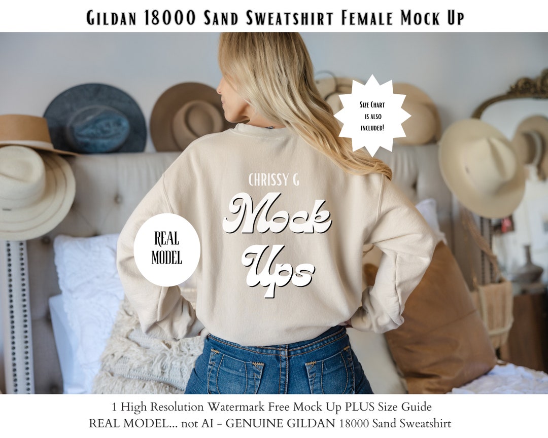 Gildan 18000 Mockup | Gildan Sand Sweatshirt Mockup | Sweatshirt Model ...