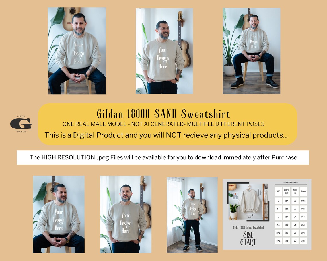 Gildan SAND 18000 Sweatshirt Male Digital Mockup Bundle - Pro Fashion ...