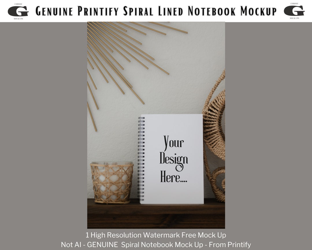 Printify Spiral Notebook Mockup Blank Spiral Notebook Mockup Planner ...