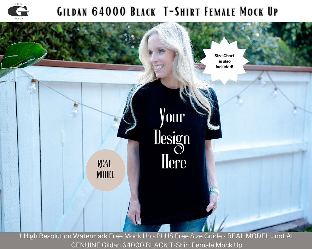 Gildan 64000 Black Female Mockup, Mom Mock Up, G64000 Mock, Mock Ups ...