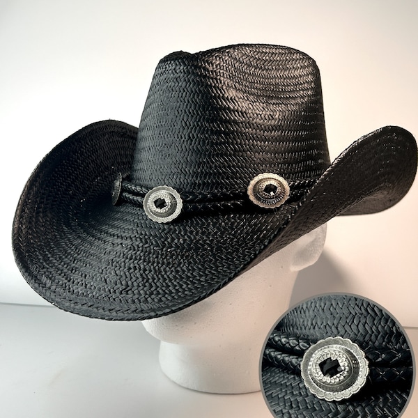 Black Straw Cowboy Hat - Etsy