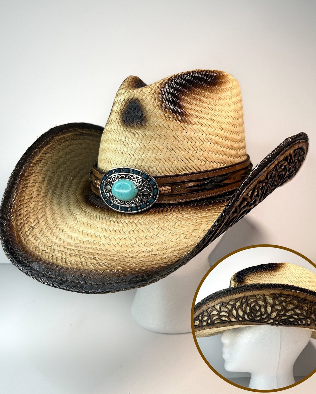 Cowgirl Straw Hat Cowboy Hat Black Cowgirl Hat Western Hat Natural Hat ...