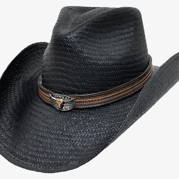 Black Straw Cowboy Hat - Etsy