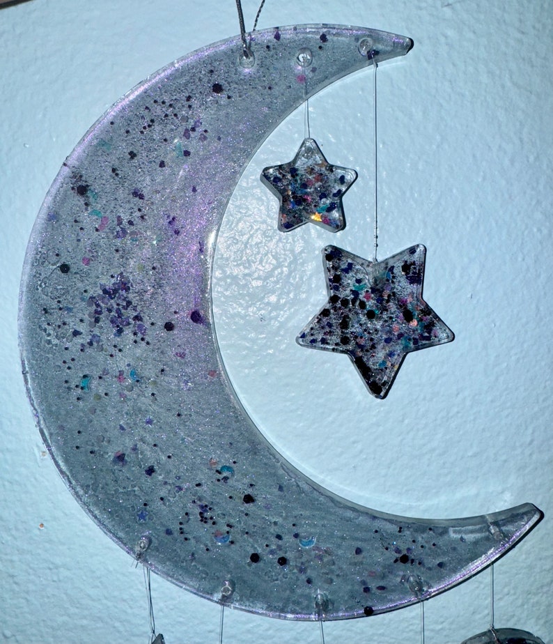 Unique Purple and Black Resin Moon Wind Chime - Etsy