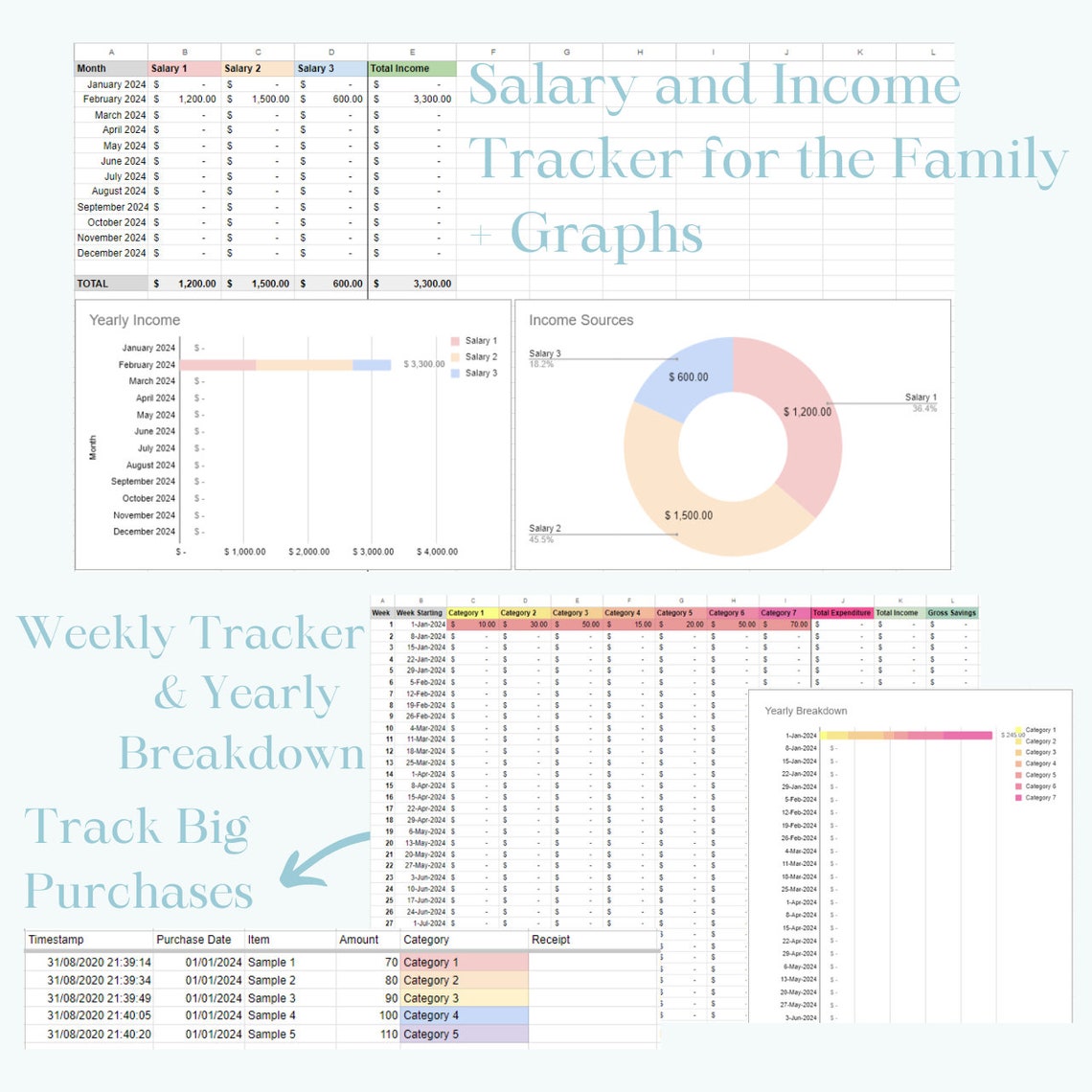 Yearly Income and Expenses Tracker for Google Sheets (4 Tabs for ...