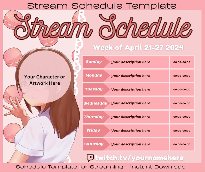Merry Macaron Twitch Weekly Stream Schedule Template for Streamers ...