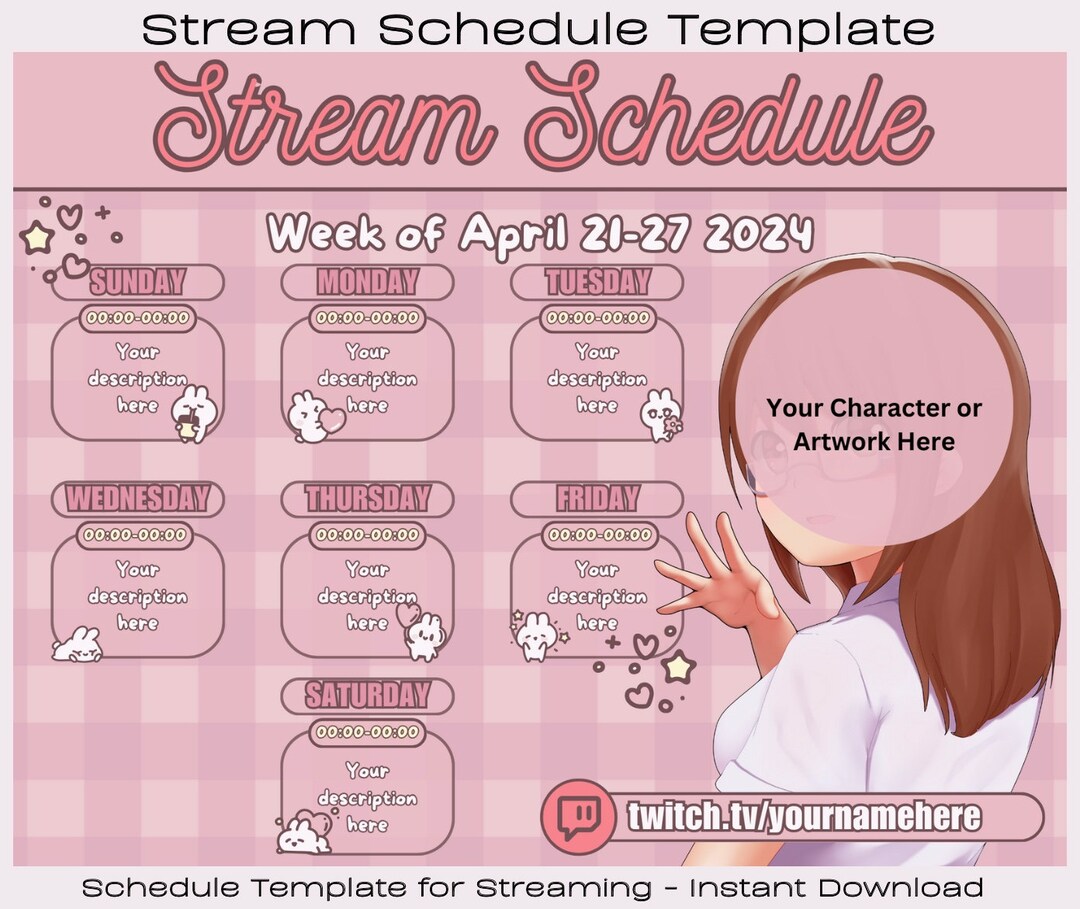 Customizable Bunny Twitch Weekly Stream Schedule Template for Streamers ...