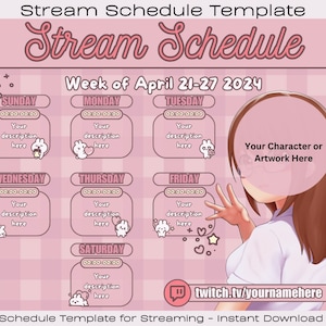 Customizable Bunny Twitch Weekly Stream Schedule Template for Streamers ...