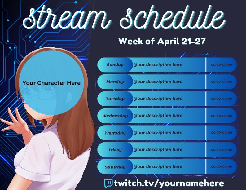 Futuristic Cyberpunk Fantasy Twitch Weekly Stream Schedule Template for ...